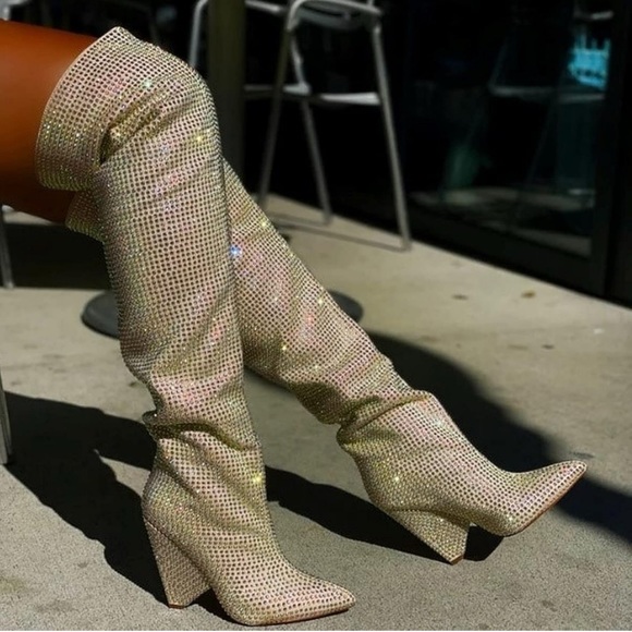 Shoes | Sequin Iridescent Thigh High Boots | Poshmark